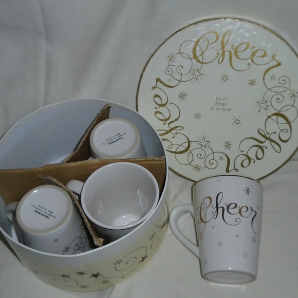 Dining | 4 Piece Coffee Tea Cheers White Gold Cup Set | Poshmark